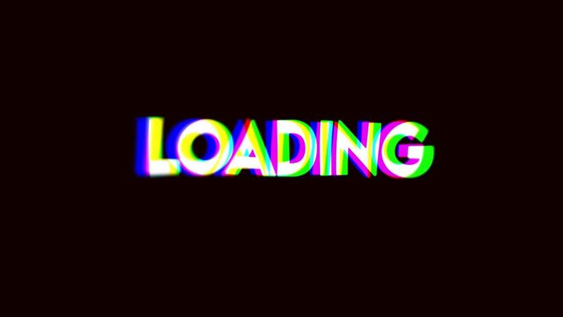 Loading text word color full light animation loop with glitch text effects. Loading with ...