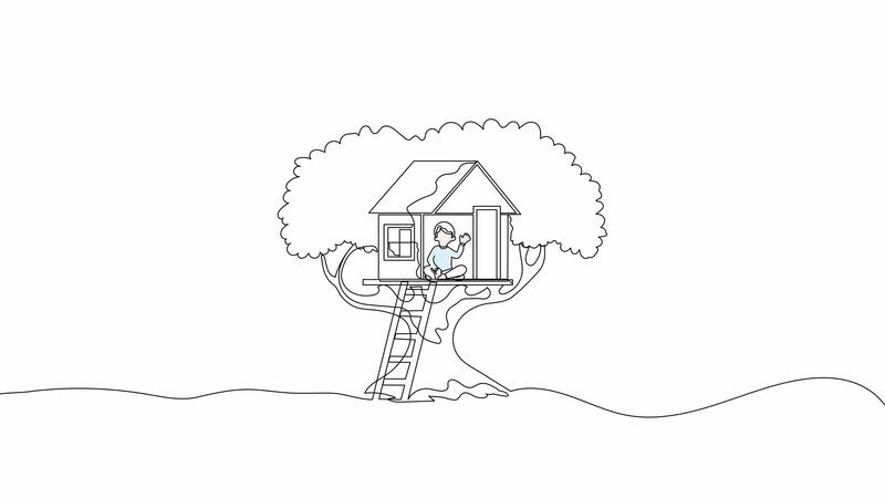 Hand-Drawn One-Line Animation of a Child Enjoying a Treehouse, Minimalist Line Art, Continuous ...