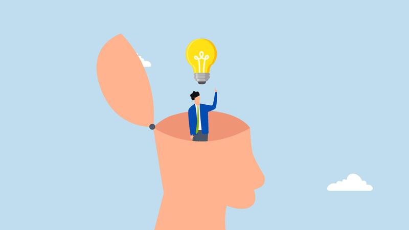 4k animation of man with eureka moment discover lightbulb idea in his ...