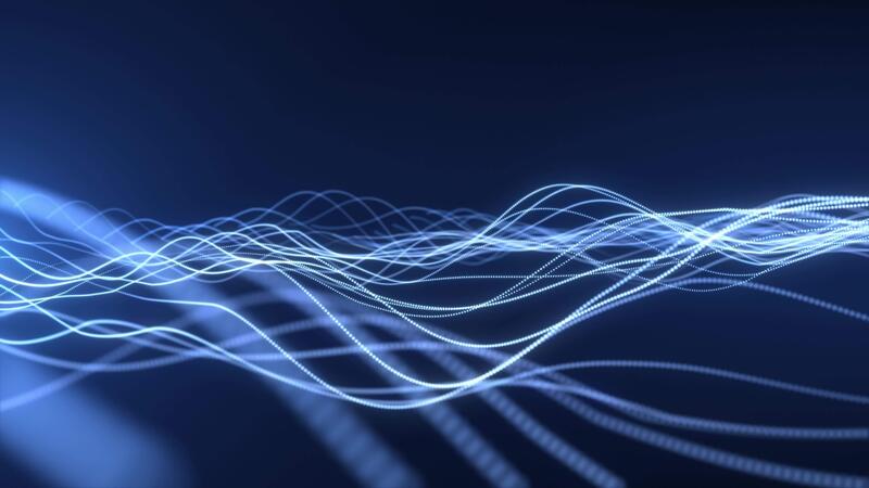 Abstract digital dynamic particle waves with light motion background, data flow, cyber ...