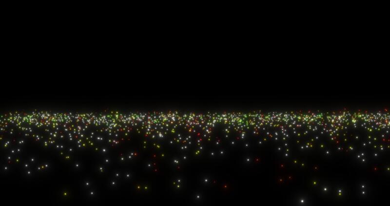 Sparkling particles flying in the same plane. Multi-colored flying ...