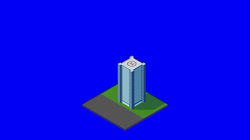 Isometric city building animation. Isometric modern building ...