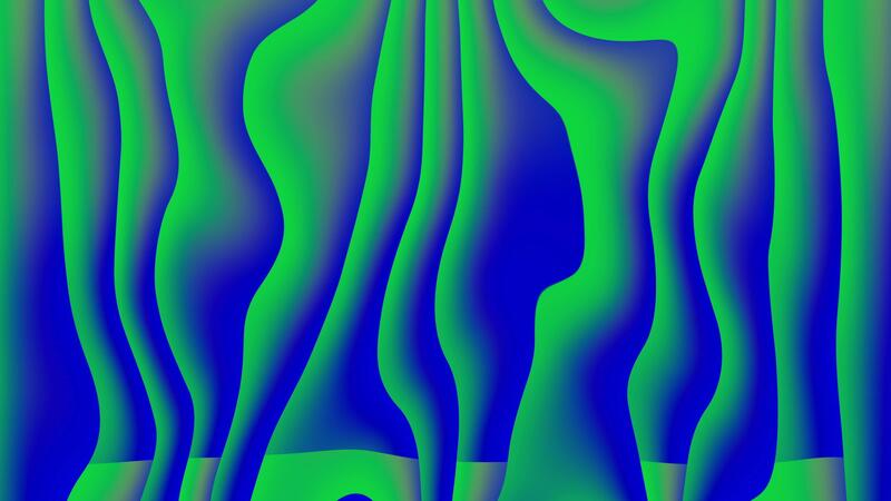 Dynamic wave pattern flowing with green and blue shades smoothly. Abstract motion concept ...