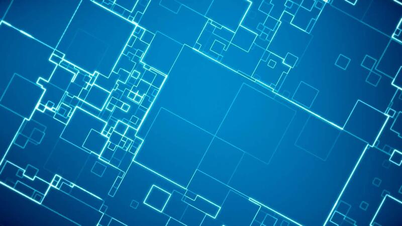 Blueprint style motion background animation with white squares and lines on blue. Architectural ...