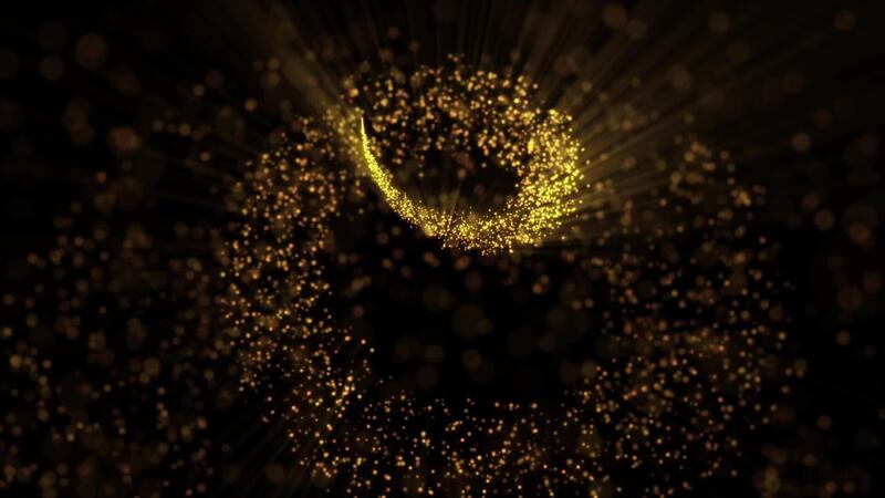 Abstract background with spiraling glittering shiny gold particles and shallow depth of field ...