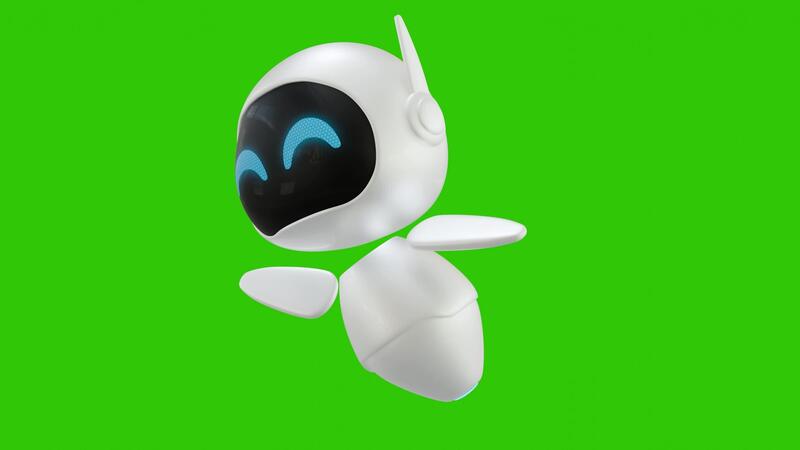 Cute 3D mini robot character animation with flying motion. Green screen ...