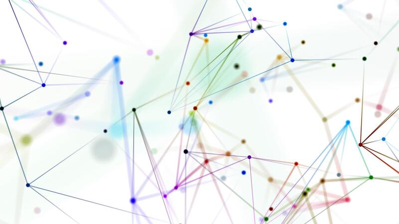Plexus Tech Background With Multicolored Connecting Lines And Dots Or Nodes Digital Data