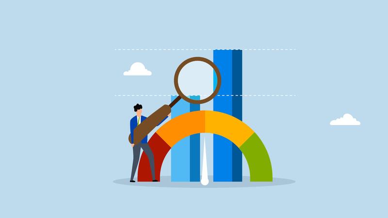 KPI key performance indicator, 4k animation of businessman magnify benchmark metric graph scale ...