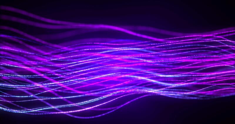 Abstract digital dynamic glowing waves of particles with light motion indicators background ...