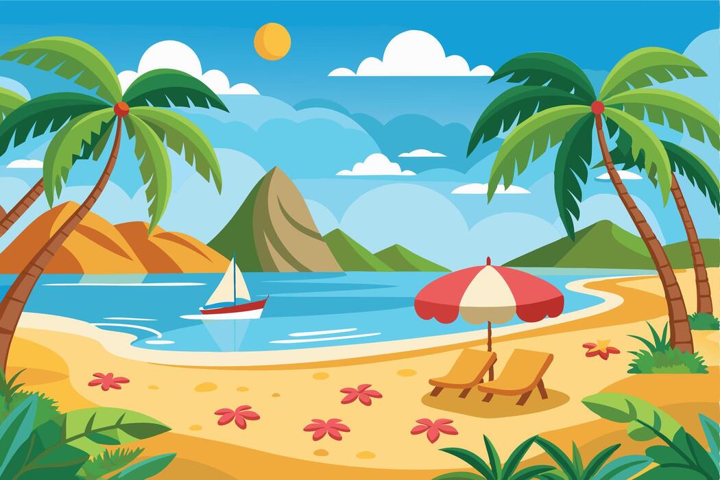 Tropical Beach Scene Vector Art, Icons, and Graphics for Free Download