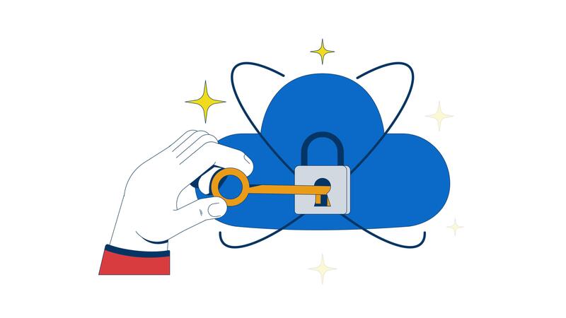 Keeping data safe on cloud encryption 2D animation. Access management ...