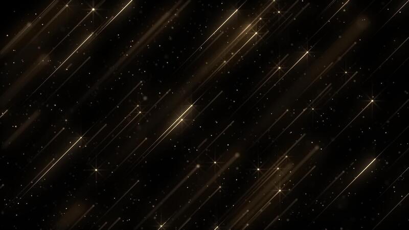 Glitzy motion background with glittering gold particles and glowing golden shooting stars. This ...