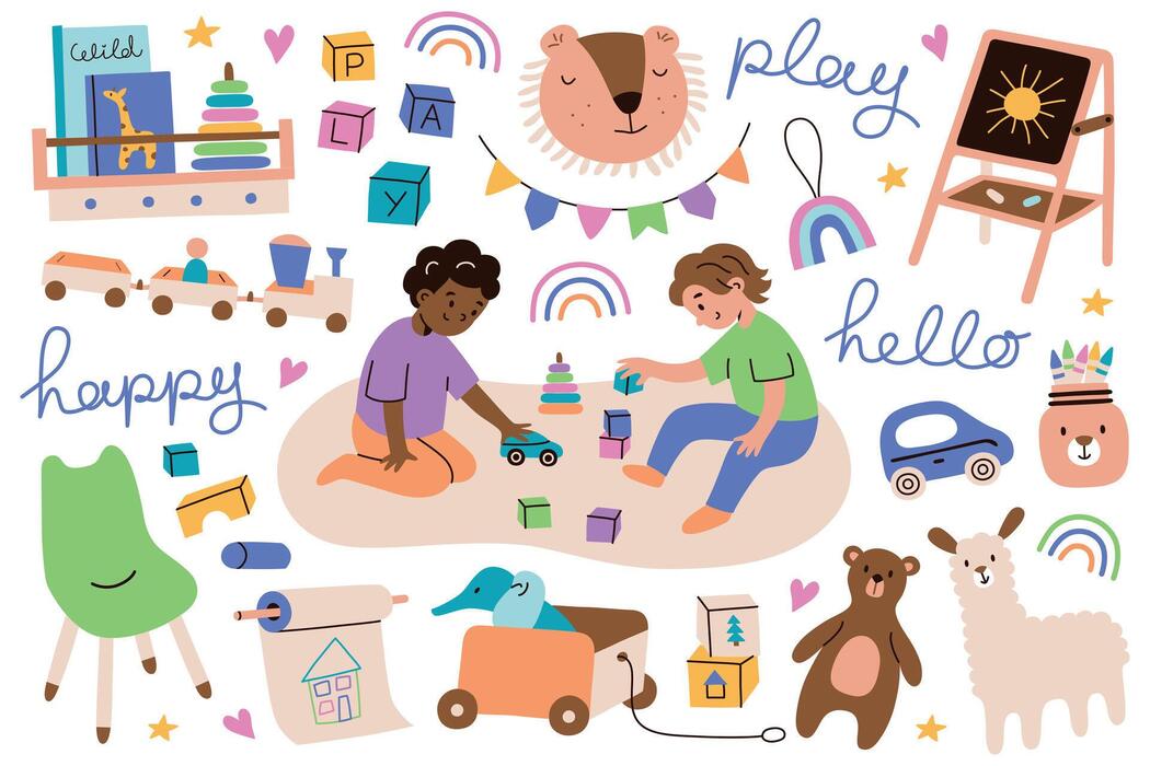 Kids Sharing Toys Vector Art, Icons, and Graphics for Free Download