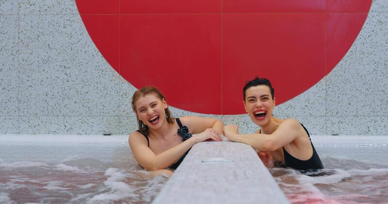 Happy Women Enjoying Lazy Day In SPA, Two Pretty Ladies Friends Relaxing In Jacuzzi, Smiling ...