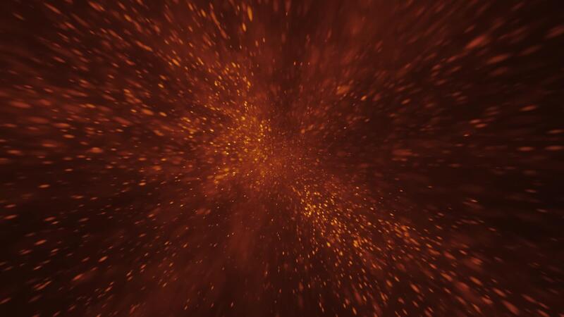 Shiny glittering hot golden particles motion background animation with shallow depth of field ...