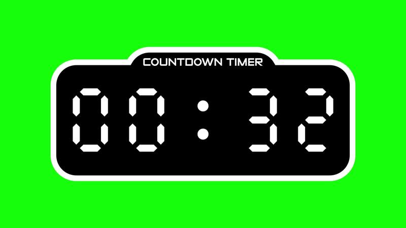35 second countdown timer with digital display and green screen background suitable for ...