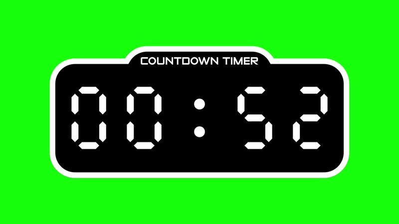 55 second countdown timer with digital display and green screen background suitable for ...