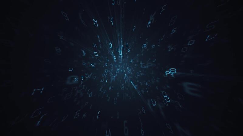 Dark stylish digital code matrix motion background - streaming letters, numbers and punctuation ...