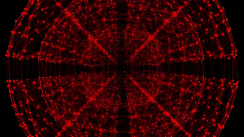 Red color lines and dots plexus 3d sphere depth of field modern design dark loop able ...