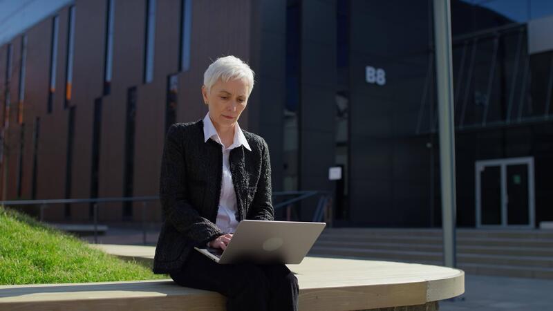 Frustrated Senior Woman Using Laptop Outdoors 65836584 Stock Video at ...