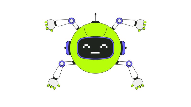 Robotics helper with pixelated smile 2D onboarding ui animation. Round ...