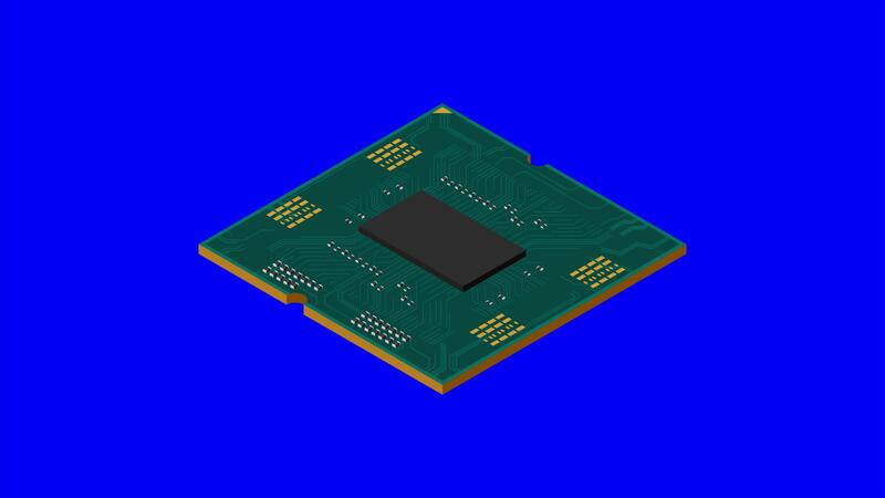 Isometric processor animation. Central processing unit or CPU. Computer hardware components ...