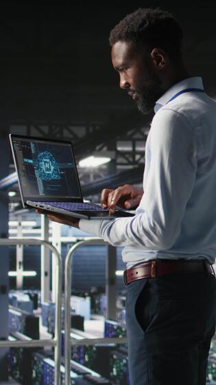 Vertical Server hub teamworking IT experts visualizing large language model architecture using ...