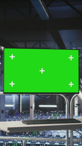 Vertical Mockup Computer In High Tech Industrial Data Center Used For Ai System Monitoring And