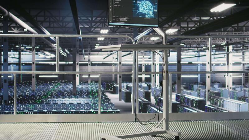 Automated Infrastructure Workstation On Industrial Platform Inside Server Hub Showing Ai Machine