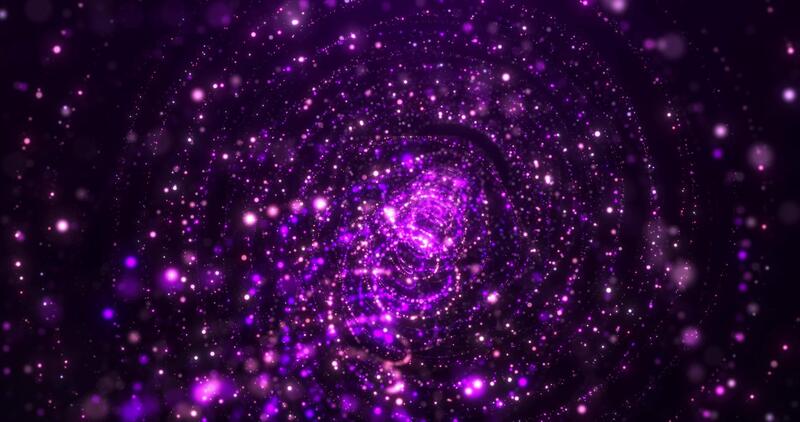 Abstract rotating purple particle surface. High tech colorful spiral. Rotating vortex background ...