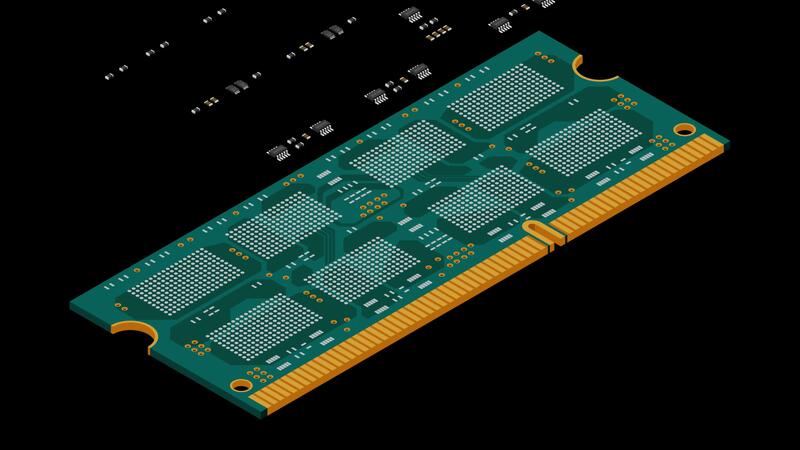 Isometric random access memory animation. RAM memory realistic 3d isometric. Computer hardware ...