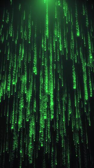 Matrix style futuristic background with cascading streams of glowing green digital code ...