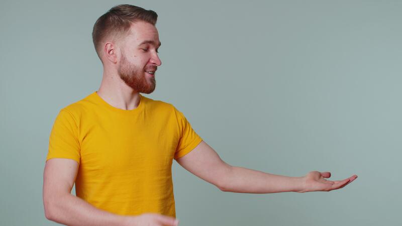 Man pointing empty place, advertising area for commercial text, copy ...