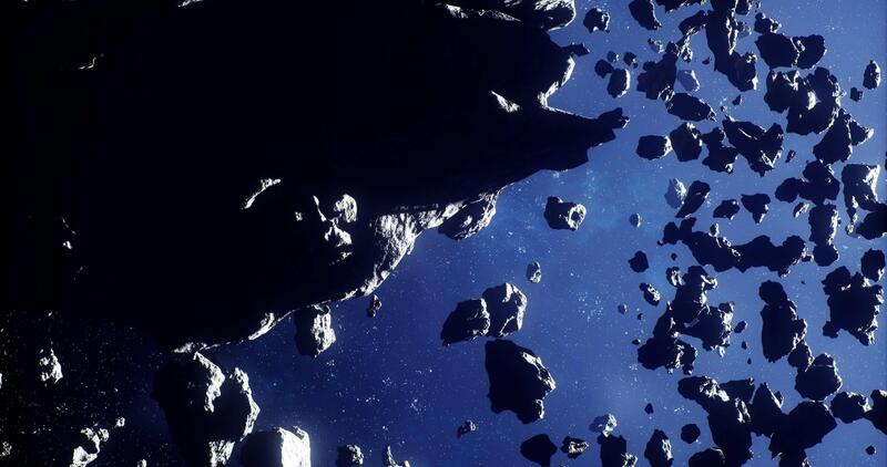 CGI Exploration of an asteroid belt within a vast cosmic landscape 67308338 Stock Video at Vecteezy