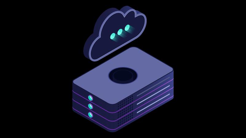 Isometric cloud database animation. Cloud computing and file cloud storage. Modern technology ...