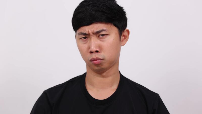 Man gesture deny and shake his hand,Asian man feeling afraid and shake ...