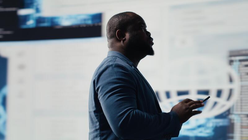 Black Software Expert Focusing On Programming Language For Innovation Reading Binary Code On