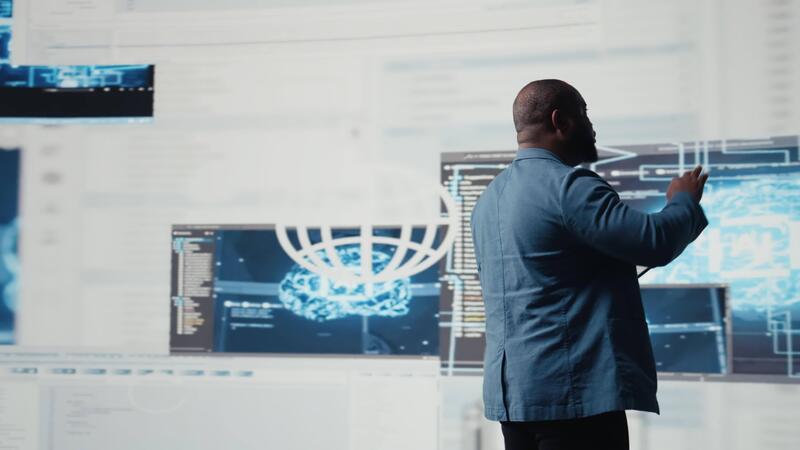 Black Software Expert Focusing On Programming Language For Innovation Reading Binary Code On