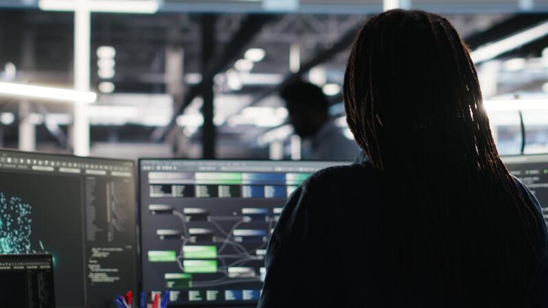 Vertical Data Center System Administrator Using Node Tree Software To Analyze Datasets Server