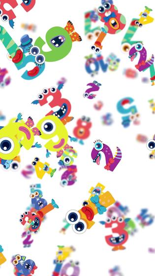 Vibrant monster-themed numbers cascade dynamically, creating a lively ...