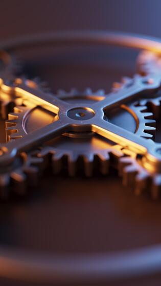 Looping animation of a mechanical structure made of metal gears. Cyclic ...