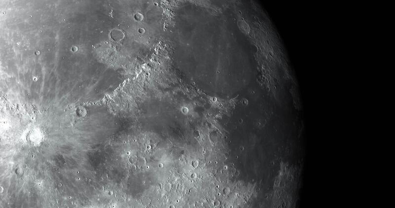 Mare Tranquillitatis and Mare Serenitatis in the moon. 3d rendering ...