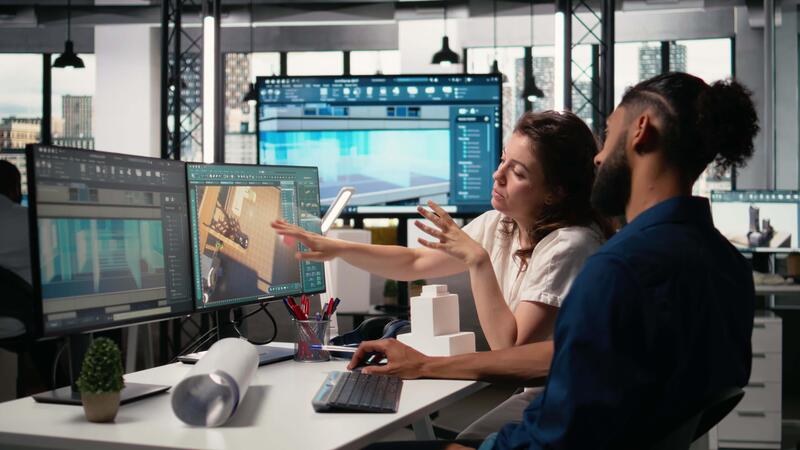 Engineer and property developer working with architectural design ...