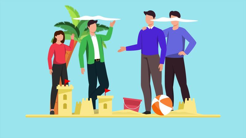 Animated of goal office gathering on the beach. Office Gathering ...