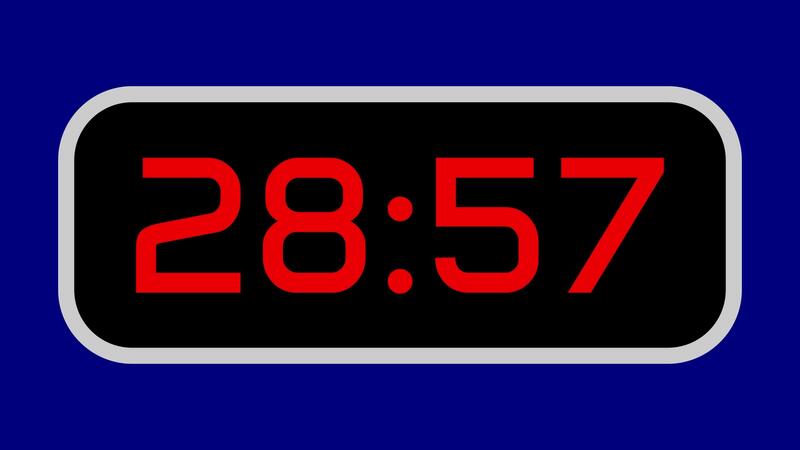 Countdown timer from 29 minute to 28 minute digital with bright red ...