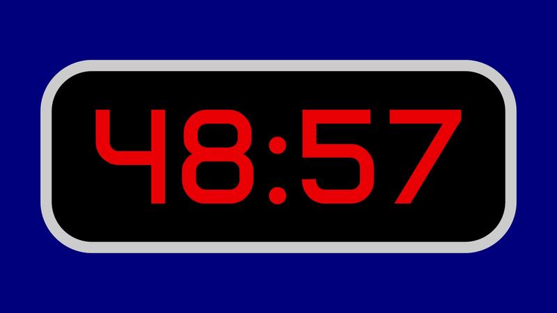 Countdown timer from 49 minute to 48 minute digital with bright red ...