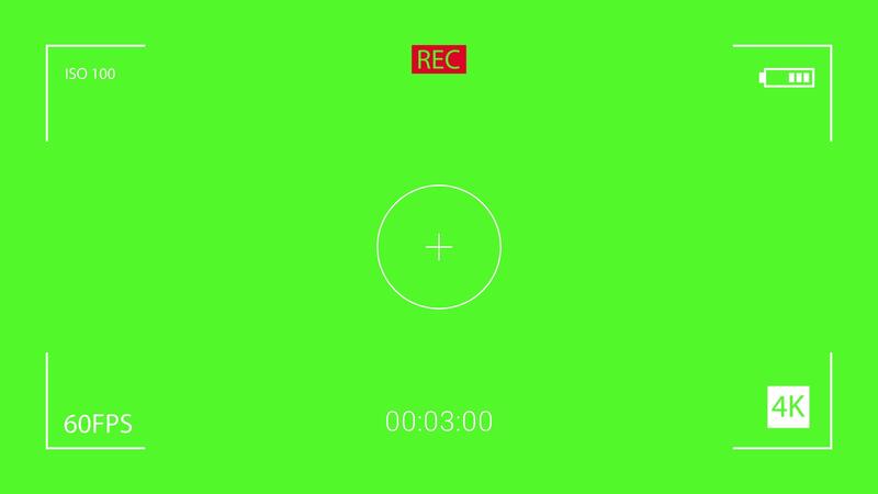 Modern digital camera recording interface frame on a vibrant green ...