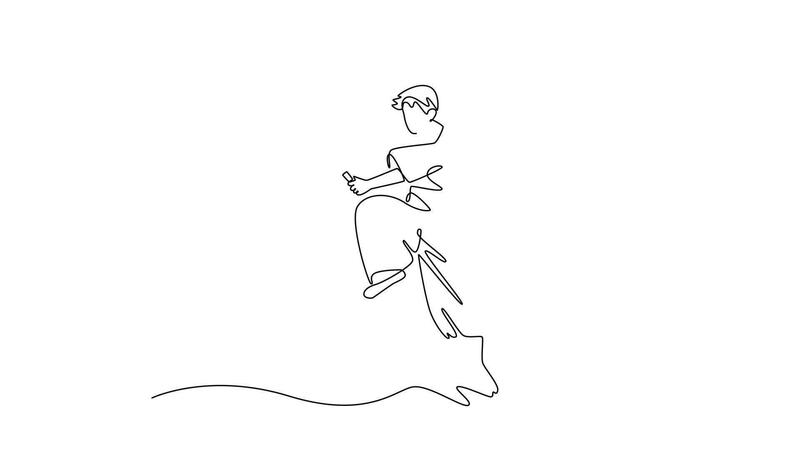 Animated self drawing of continuous line draw human samurai warrior ...